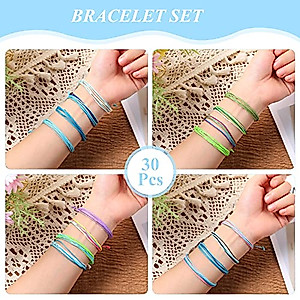 Hicarer 30 Pieces Adjustable Woven Anklets Bracelets Bohemian Braided Rope Bracelets Waterproof Wax Coated Anklets for Women (Colorful)