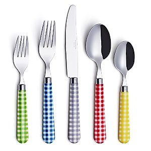 ANNOVA Silverware Set 20 Pcs Stainless Steel Cutlerty Color Handle Flatware -4xDinner Knife;4xDinner Fork;4xSalad Fork;4xDinner Spoon;4xDessert Spoon (Mix Color/Gingham Checkered Pattern)