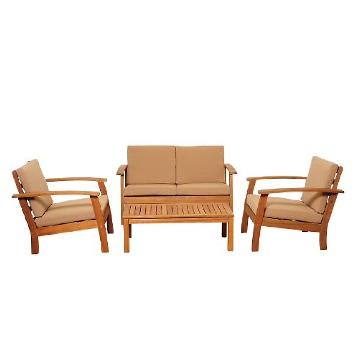 Kevin Amazonia Murano 4-Piece Patio Seating Se SC KINGS4DEEP_KH | Eucalyptus Wood | Ideal for Outdoors and Poolside, 118Lx42Wx36H, Khaki