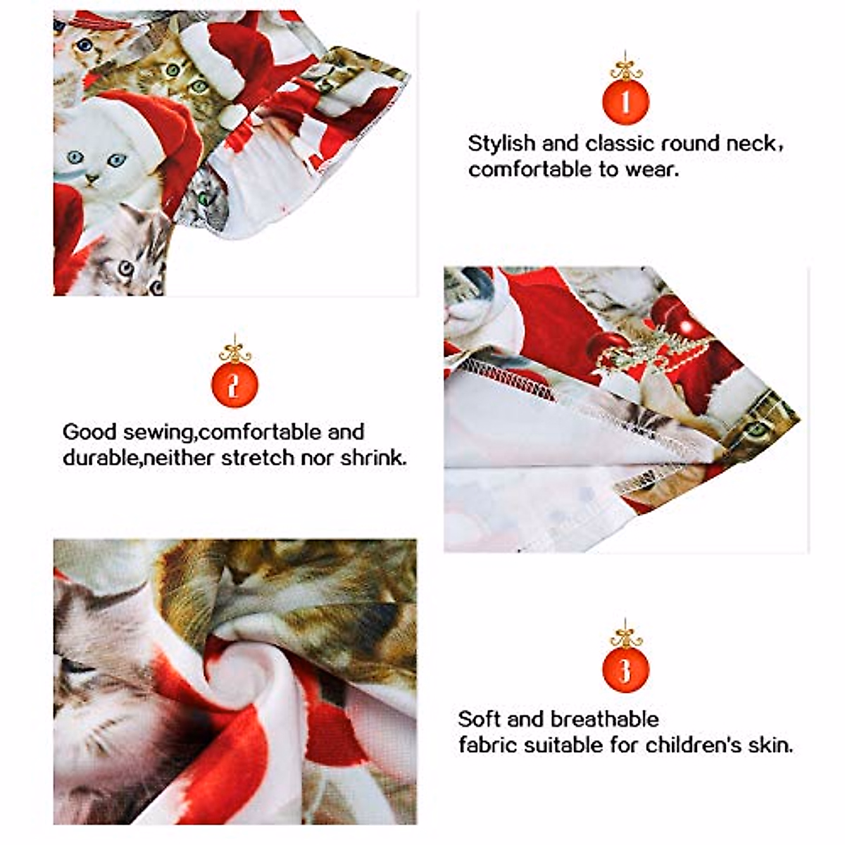 Girls Princess Funny Christmas Nightgowns Pajamas Dress Size 9 3D Graphic Printed Cat Nightdress Sleepwear for Family Party 9-10 T