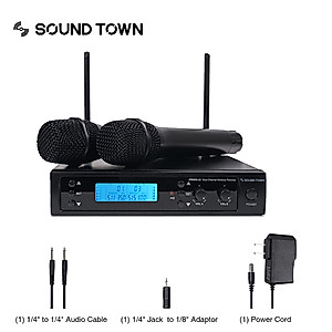 Sound Town 200-Channel Professional UHF Wireless Microphone System with 2 Handheld Microphones, for Church, Business Meeting, Outdoor Wedding and Karaoke