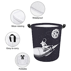 HoaMoya Collapsible Astronauts Fly Rocks from The Moon Laundry Hamper Nursery Hamper Large Waterproof Baby Clothes Toy Storage Basket Bin for Kids Boys Girls Bedroom Bathroom