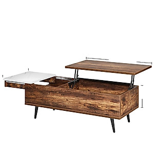 Rustic Oak Lift Top Coffee Table with Hidden Compartment - Mid-Century Modern Design, Adjustable Height Table