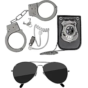 Skeleteen Kids Detective Set Accessories - Cool Special Agent Spy Gadgets Equipment for Detective Costumes with Sunglasses, Ear Piece, Badge, and Handcuffs