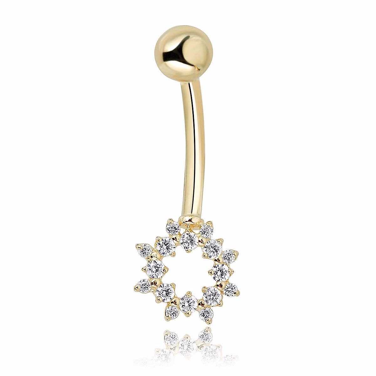 AVORA 10K Yellow Gold Simulated Diamond CZ Open Sunburst Belly Button Ring Body Jewelry (14 Gauge)