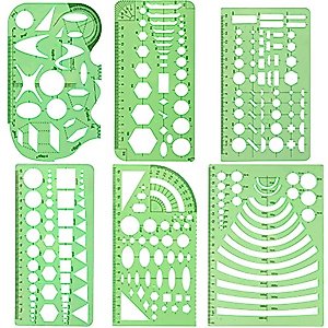 LAMXTX Measuring Stencil (6 P CS ) Plastic Geometric Template Template Geometric Ruler Fixing Tool Set for Office and Study Building formwork Drawings Drawing templates