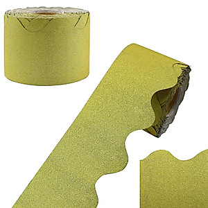 XGNG 20m 1 Roll Bulletin Board Border Glitter Shine Scalloped Borders Stickers Classroom Bulletin Border and Trimmers Poster Chalkboard Border for School, Classroom, Home Decoration, Gold