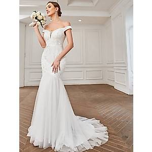Ever-Pretty Women's Elegant Sleeveless Off Shoulder Mermaid Wedding Dresses for Women White US4