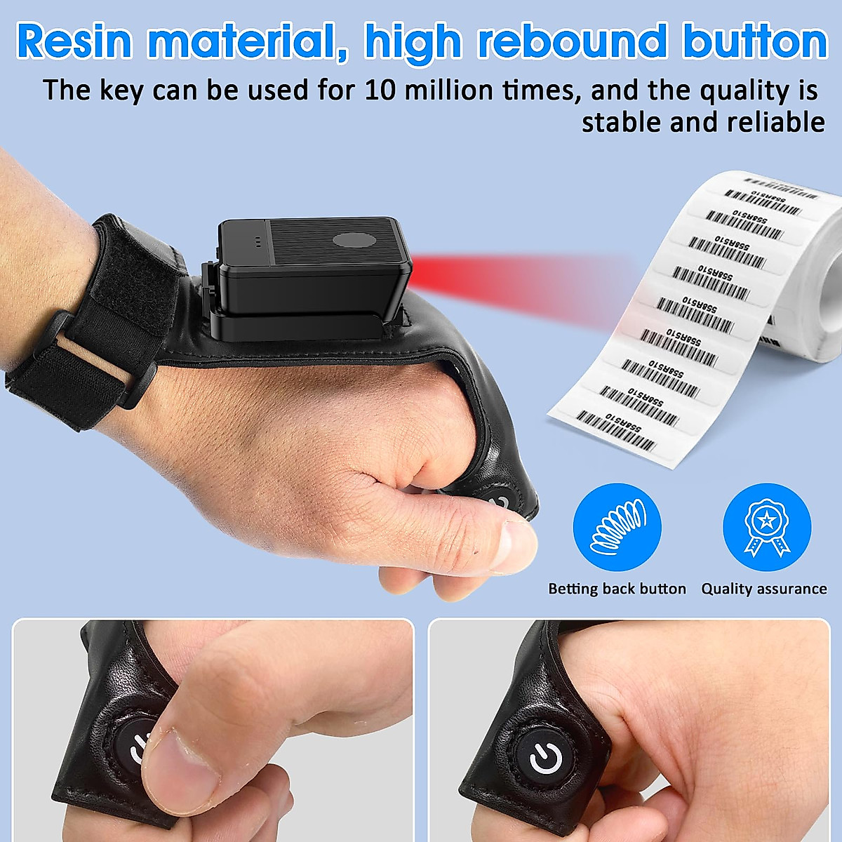 Symcode Ring 2D Barcode Scanner Bluetooth Wearable Glove QR Code Scanner,1D 2D Finger Trigger Wireless Bar Code Reader Scanner Compatible iPhone iPad Android Tablet