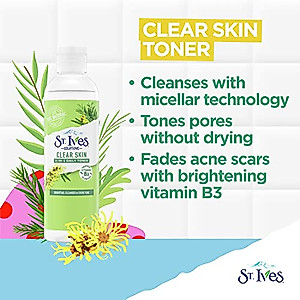 St.Ives Solutions 3-in-1 Face Toner For Combination to Oily and Acne Prone Skin Clear Skin Made with 100 percent Natural Tea Tree Extract, Vitamin B3, Micellar Water Technology, and Witch Hazel 8.5 oz