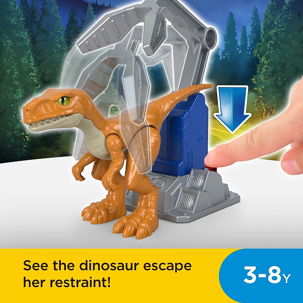 Fisher-Price Imaginext Jurassic World Dominion Atrociraptor 'Tiger' Dinosaur Toy with Removable Trap for Preschool Kids Ages 3 and Up