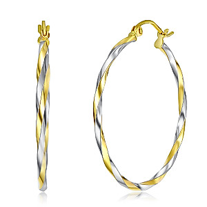 14k REAL Two Tone Gold 1.5mm Thickness Twisted Tube Hoop Earrings (25 x 25 mm)