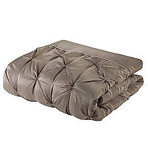 Madison Park Essentials Room in a Bag Faux Silk Comforter Set - Luxe Diamond Tufting All Season Bedding, Matching Curtains, Decorative Pillows, Taupe Queen(90"x90") 24 Piece