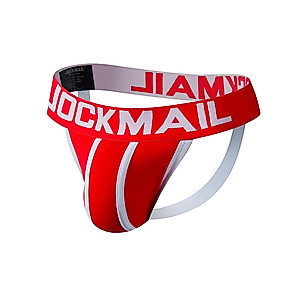 JOCKMAIL Mens Cotton Underwear Bikini Jockstrap Underwear for Men G-String Thong (XXL, Red)