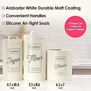 noonberry Canisters for Kitchen Counter, Set of 3 - Airtight Sugar and Flour Containers & XL Kitchen Utensil Holder, Vintage Farmhouse Canister Set for Kitchen Countertop