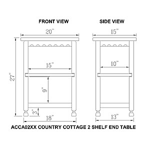 Rustic Cottage End Table with 2 Shelves - Farmhouse Style | 15D x 20W x 27H in | Select Hardwoods for Durability | Square, Turned Legs | Wipe Clean | Blue Finish | Living Room Furniture