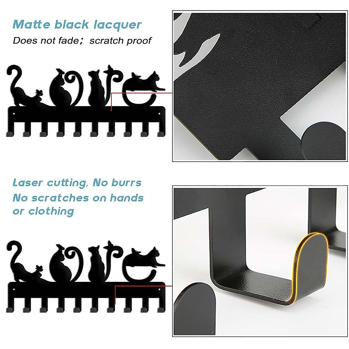 SUPERDANT Cats Metal Key Holder Cat Love Decorative 10 Hook Key Rack Organizer Wall Mounted Entryway Key Belt Umbrella Hooks Personalized Key Hanger Cat Lovers Gift for Wall Decoration