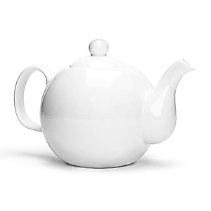KitchenTour English Porcelain Tea pots -27oz for blooming&loose leaf, Fine Serving Ceramic Tea Pot with Upgraded Strainer Holes for Tea Party-White