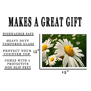 Flower Daisy Floral Kitchen Glass Cutting Board Decorative Gift For Mom Daisies Design