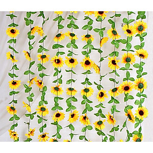 Sunrisee 2Pcs Artificial Sunflower Garland Silk Fake Flower Vines Artificial Flowers for Hotel Wedding Home Garden Decor, 7.7FT