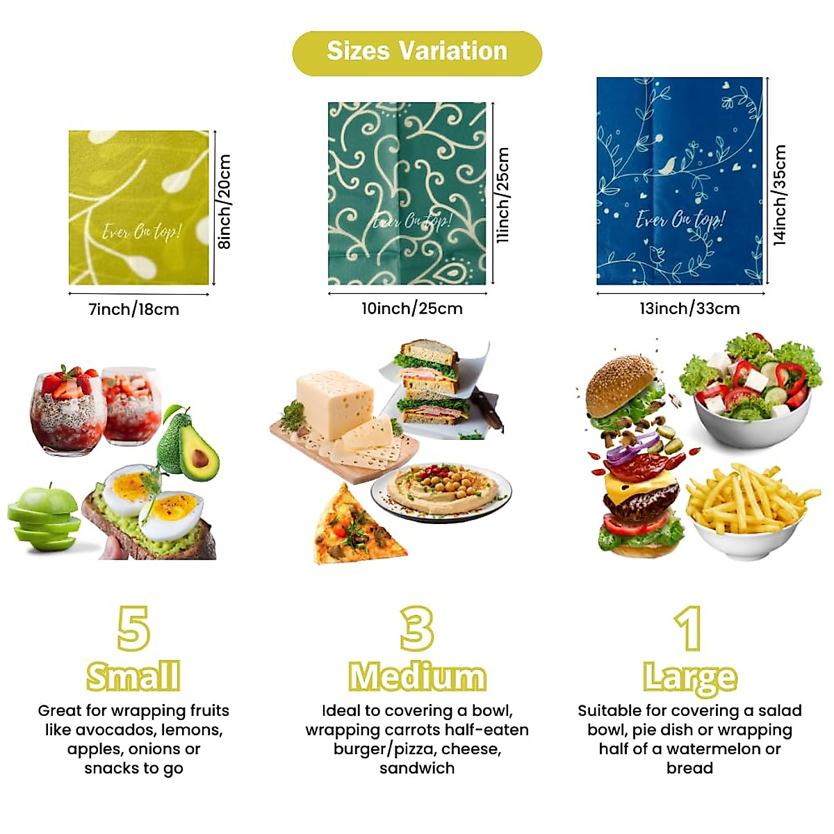 9 Pack Reusable Beeswax Wraps For Food - Zero Waste, Organic Bee wrap for food leftovers, Fruit, Bees wax paper food wrap