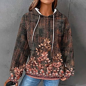 Womens Hoodies Long Sleeve Drawstring Shirt Waffle Solid Color Blouse Pumpkin Hoodie Waffle Hoodie Women Womens Thermal Tops Long Sleeve Sports Sweatshirts Oversized Fashion Tops with Pocket