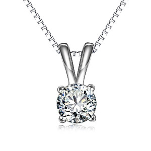 LONAGO 925 Sterling Silver 5A Cubic Zirconia Necklace Solitaire Pendant Necklace for Women (1.0 Carats Round CZ Pendant Necklace)