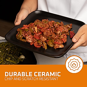 Bruntmor 10 inch Square Black Plates Set of 4 | Cute Squared Dishes of Ceramic | Salad Plate For Kitchen, Best Gift of Ceramic Dinner Plates for Christmas or Thanksgiving | Stone Corningware Plates