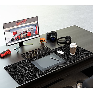 UJoowalk Topographic Gaming Mouse Pad, Large, Black and White, 31.5 x 11.8 in