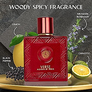 NovoGlow Verse Adonis Red for Men - 100ml Eau De Parfum Spray for Men - Long Lasting Fruity Warm & Floral Fragrance Smell Fresh All Day Long Gift for Men for All Occasions