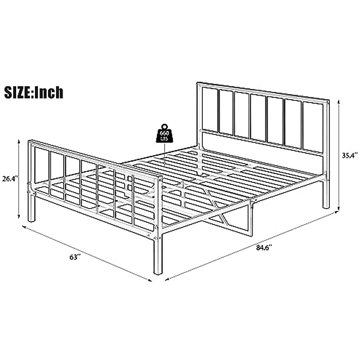 Anwick Queen Size Platform Bed Frame with Headboard and Footboard, Modern Simple Queen Bed Frame with Underneath Storage,Heavy Duty Steel Slat Support,No Box Spring Needed,Easy Assemble