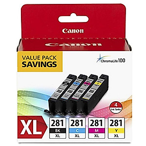 Canon CLI-281 XL BKCMY 4-Color Ink Tank Value Pack (2037C005) + Canon PGI-280 XXL Pigment Black Ink Tank (1967C001)