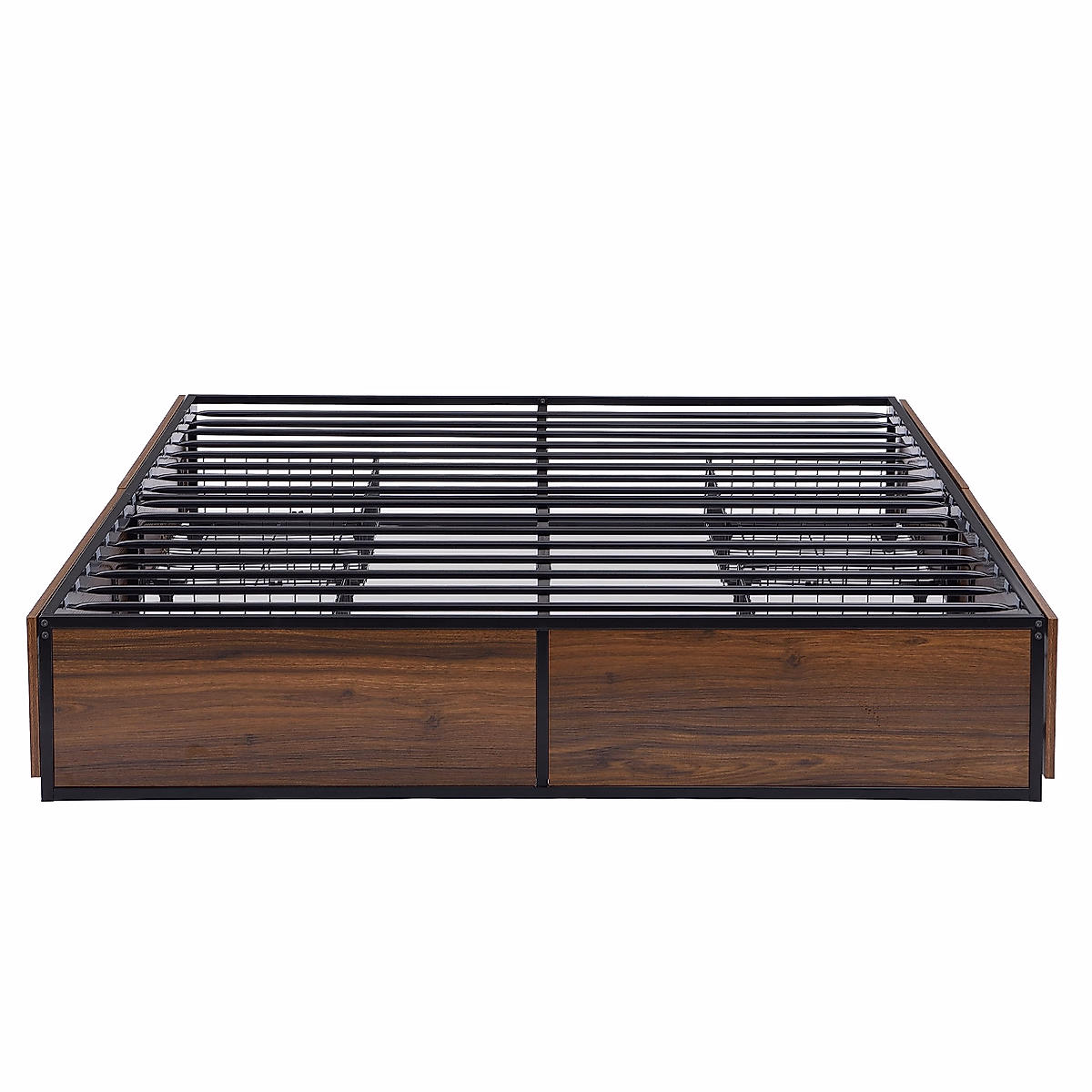 Prohon Queen Size Bed Frame with 4 Extra Large Storage Drawers on Wheels, Strong Steel Slat Support, Space-Saving Metal Platform Bed, Bedframe for Adults, Teens & Kids, No Box Spring Needed, Brown