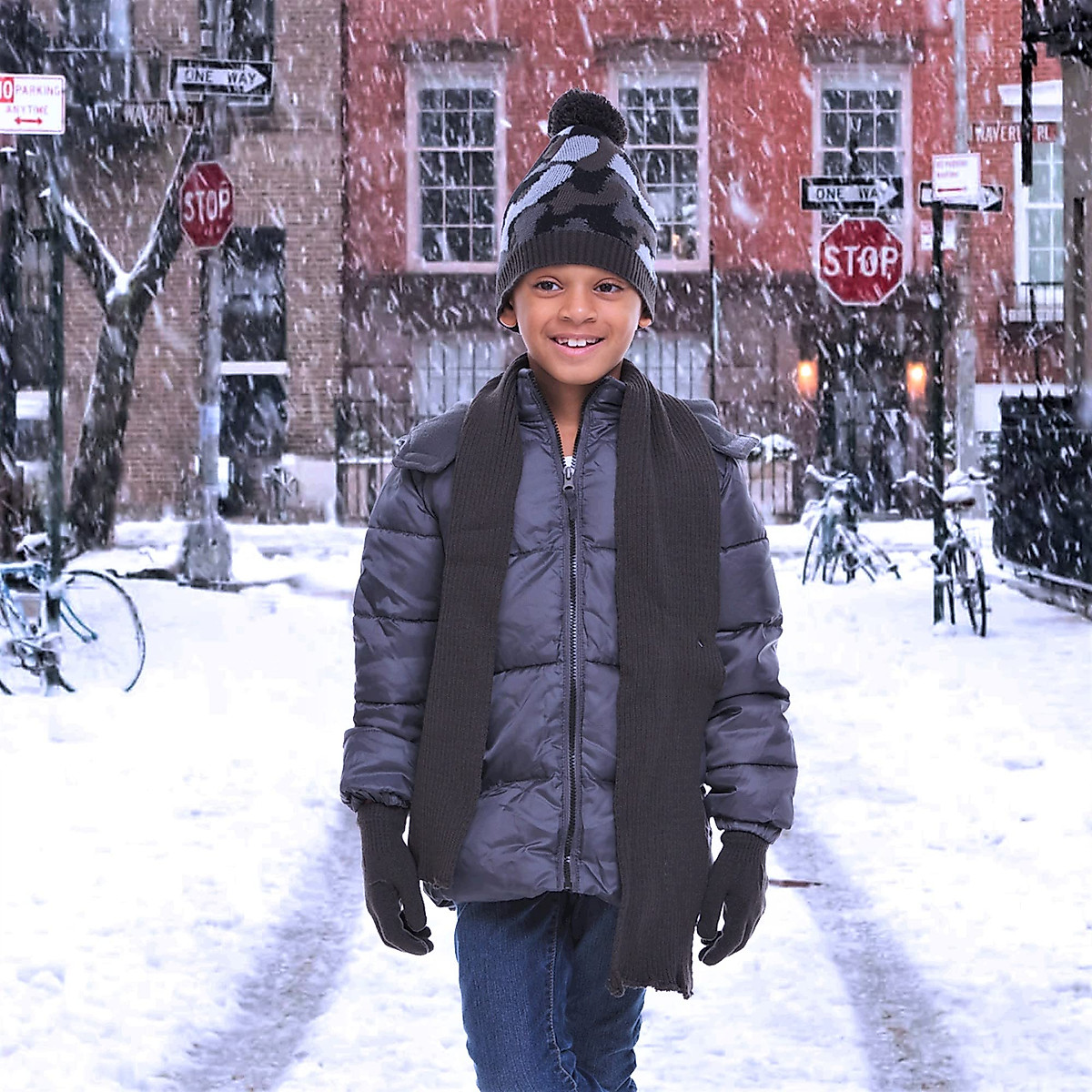 Polar Wear Boys Knit Set Hat Scarf Gloves, Grey (1317), One Size