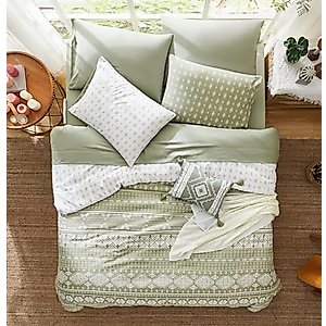 Geniospin Full Comforter Set, Olive Green Boho Aztec Comforter Set 8 Pieces, All Season Reversible Bed in A Bag, Soft Microfiber Fill Bedding, Lightweight, Warm and Breathable (Full, 80"x90")