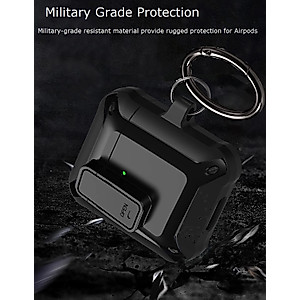 GARTOO for Airpods Case 2nd 1st Generation Lock with Cleaning Kit, Rugged Armor airpod 2nd 1st Gen Protective Cover Men Women with Cleaning Pen for Apple Airpod 1/2 Case (Black)