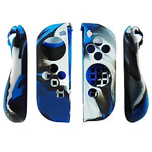Hikfly 3pcs Silicone Gel Non-Slip Cover Skin Protector Case Kits Compatible for Nintendo Switch 6.2" Screen(2017) and Joy-Con Controllers with 8pcs Silicone Gel Thumb Grips Caps(Blue Camouflage)