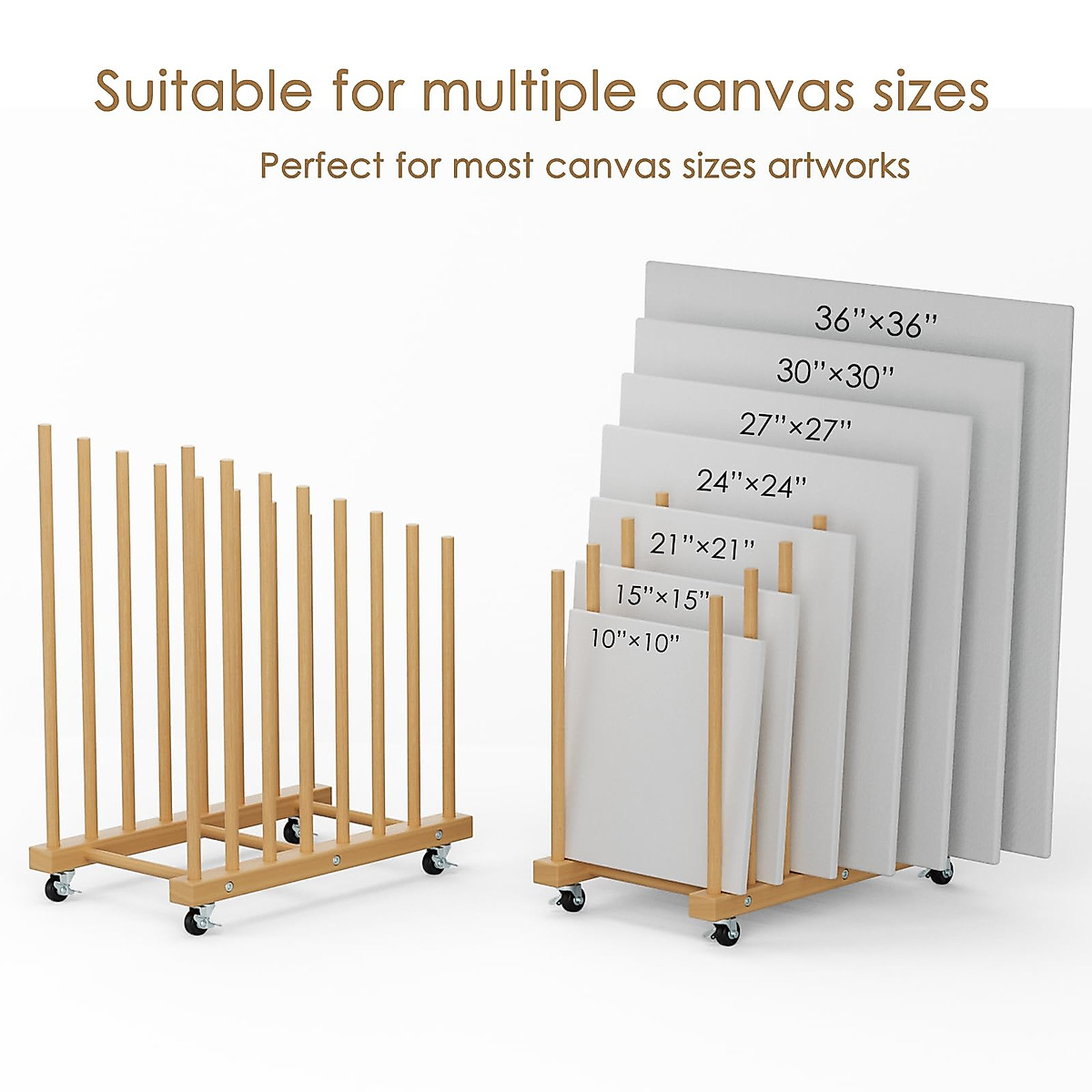 Art Storage Rack with Caster Wheels Art Drying Rack Wood Storage Stand for Canvas Storage, Drawing Board Storage Rack, Printed Matter, Paper Pad for Art Studio, Gallery, Artworks