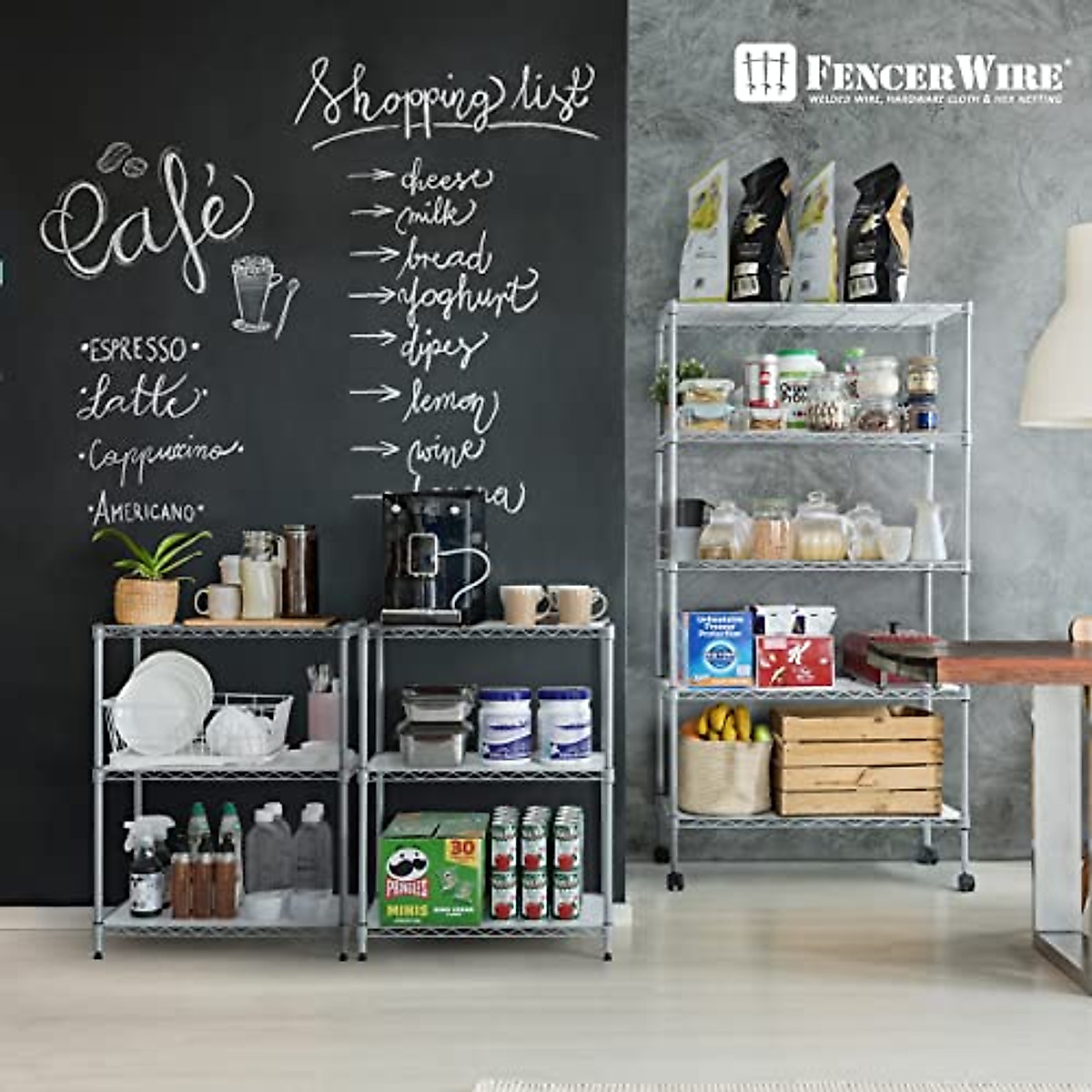 Fencer Wire NSF Adjustable Height Wire Shelving w/Liner, Basement Storage Shelving, Metal Steel Storage Shelves, Kitchen, Garage Shelving Storage Organizer, Utility Shelf, 3-Tier W/Liners, Silver