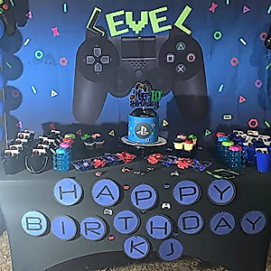 1 PCS Video Game Happy 10th Birthday Cake Topper Glitter Video Game Cake Pick Game On Controllers Ten Cheers to 10 Years Cake Decoration for Happy 10th Birthday Party Supplies Green