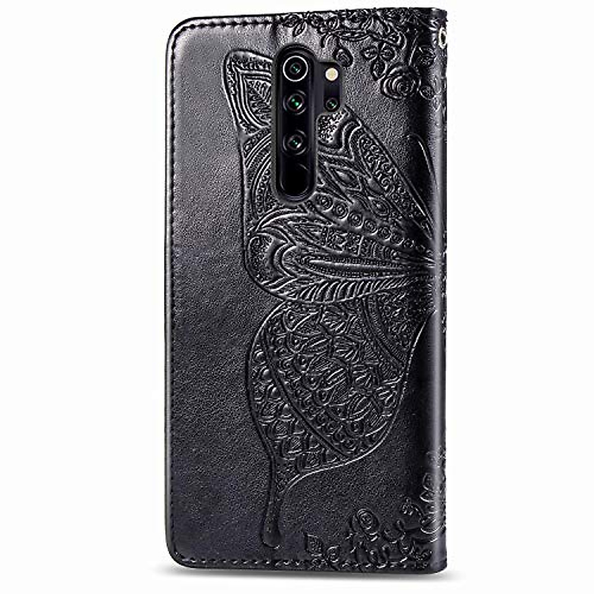 MEIKONST Xiaomi Redmi Note 8 Pro Case, Elegant Embossed Black Butterfly Soft PU Leather Flip Wallet Case with Stand Magnetic Closure Protective Cover for Xiaomi Redmi Note 8 Pro,SD Black Butterfly