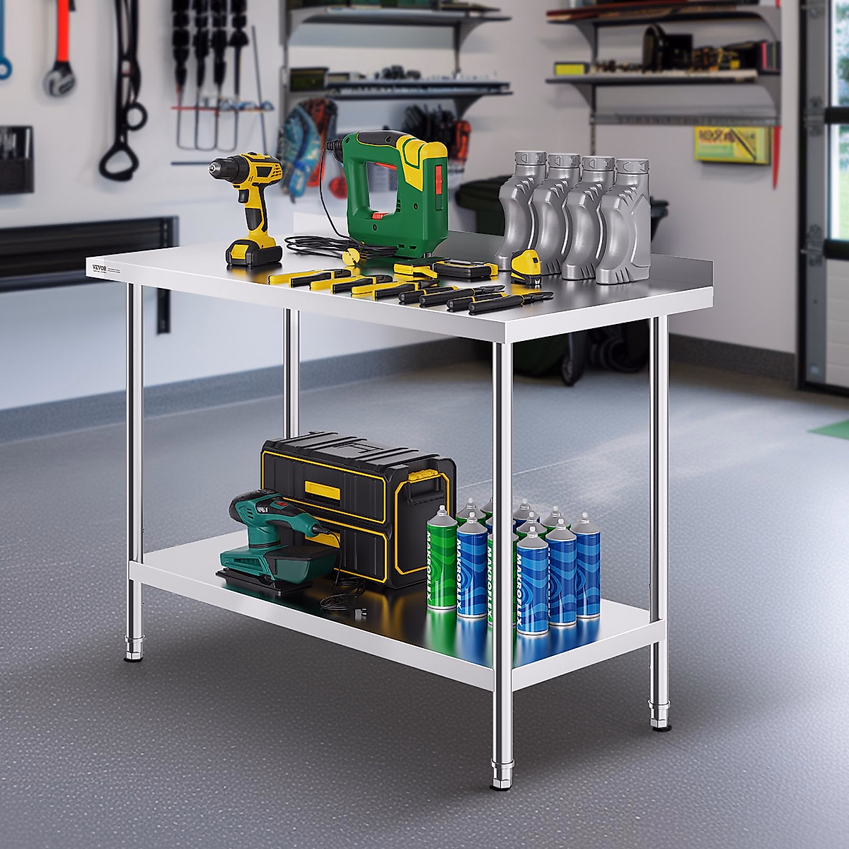 VEVOR 24 x 48 x 36 Inch Stainless Steel Work Table, Commercial Food Prep Worktable Heavy Duty Prep Worktable, Metal Work Table with Adjustable Height for Restaurant, Home and Hotel