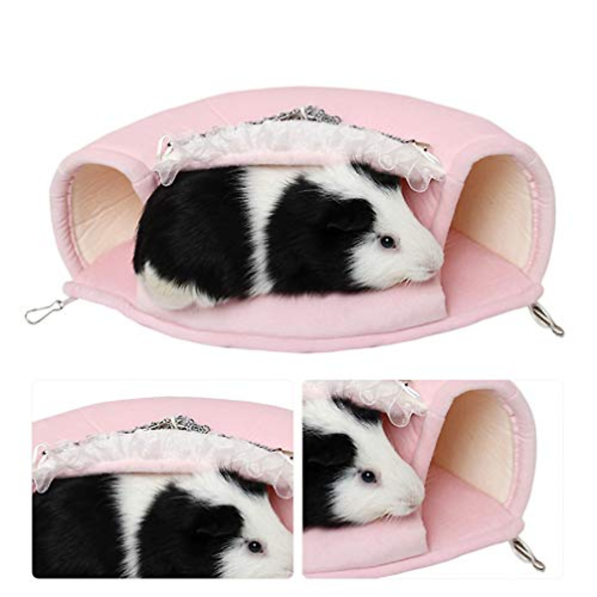 Balacoo Rat Hamster Bed Tunnel Winter Warm Fleece Small Pet Squirrel Hedgehog Chinchilla Rabbit Guinea Pig Bed House Cage Nest Hamster Accessories (Pink, Size S)
