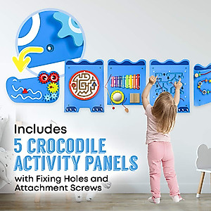 LITTLE CHUBBY ONE Crocodile Activity Wall Busy Board Panels - Fun and Educational Toy for Kids - Easy to Install Wall Mounted Interactive Board Games and Mazes for Kids Encourages Development