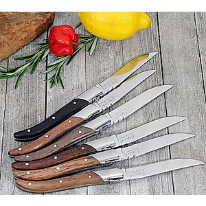 French Home Set of 6 Laguiole Connoisseur Assorted Wood Steak Knives, Multicolor