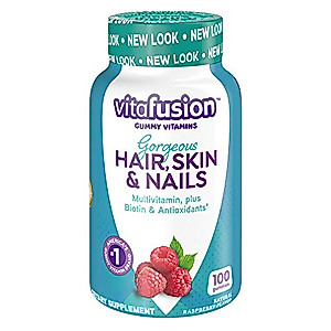Vitafusion Gorgeous Hair, Skin Nails Multivitamin Gummy Vitamins, plus Biotin and Antioxidant vitamins CE, Raspberry Flavor, 100ct (33 day supply), from America’s Number One Gummy Vitamin Brand