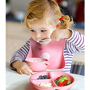 YMCF Products 2-Pack Waterproof Silicone Baby Bib Lightweight Comfortable Easy-Wipe Clean (Light Pink/Purple, Small)