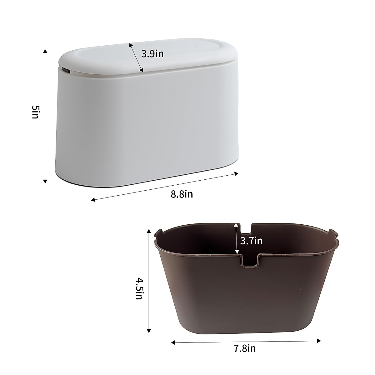 Small Trash Can with Lid,Pop-Up Small Desk Garbage Can,Waste Can with Press Type Lid,Plastic Mini Trash Can for Office,Kitchen,Bedroom,Bathroom,Vanity,Car(White)