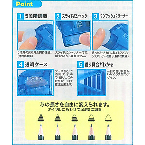 Kutsuwa STAD Angle Adjustable Pencil Sharpener K'ZOOL, Transparent Blue (RS007BL)