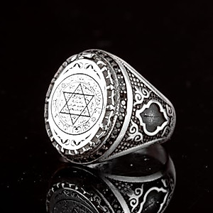 Sterling Silver Islamic Men's Ring - Solomon's Seal Engraved Signet Ring - Handmade Vintage Big Ring